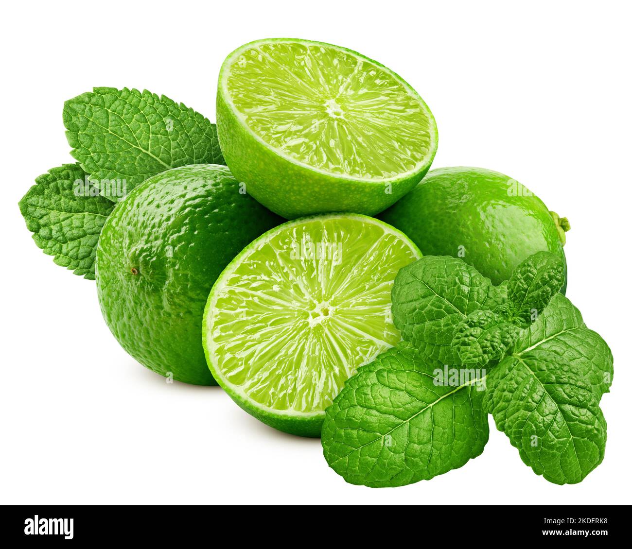 Lime and mint leaves isolated on white background, clipping path, full depth of field Stock ...