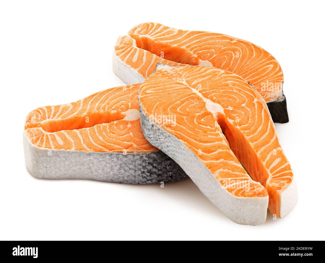 salmon, trout, steak, slice of fresh raw fish, isolated on white ...