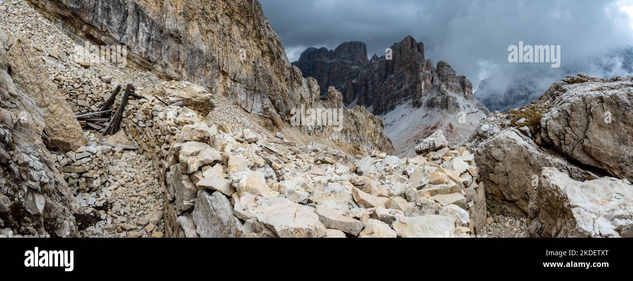 Old trenches on the Mount Lagazuoi fortification, built during the ...