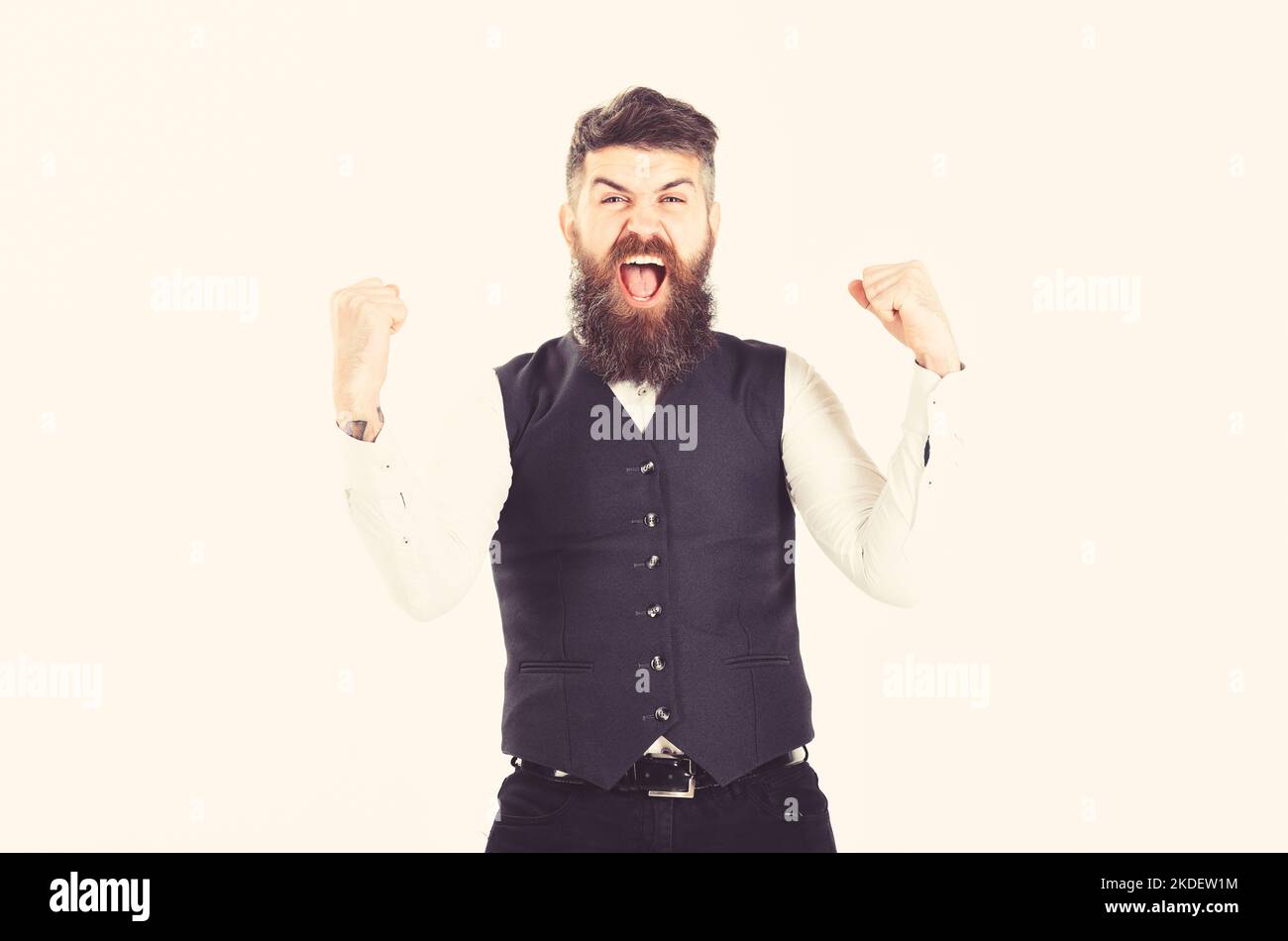 Brutal man shouting and celebrating victory. Happy businessman with ...