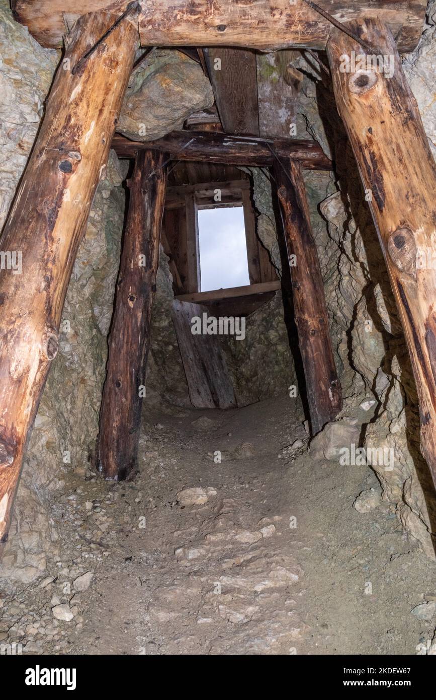 A tunnel in Mount Lagazuoi, part of a defense system in the First World ...