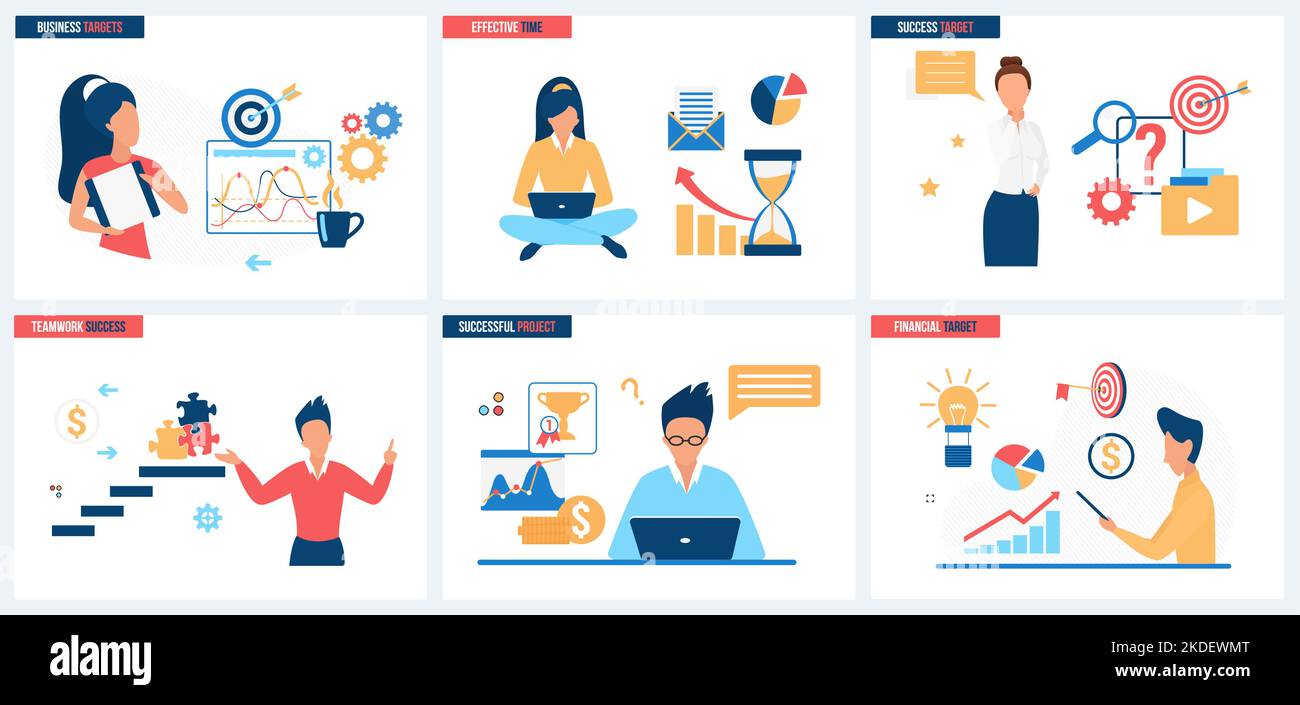 Business goal, search for effective projects and solutions set vector ...