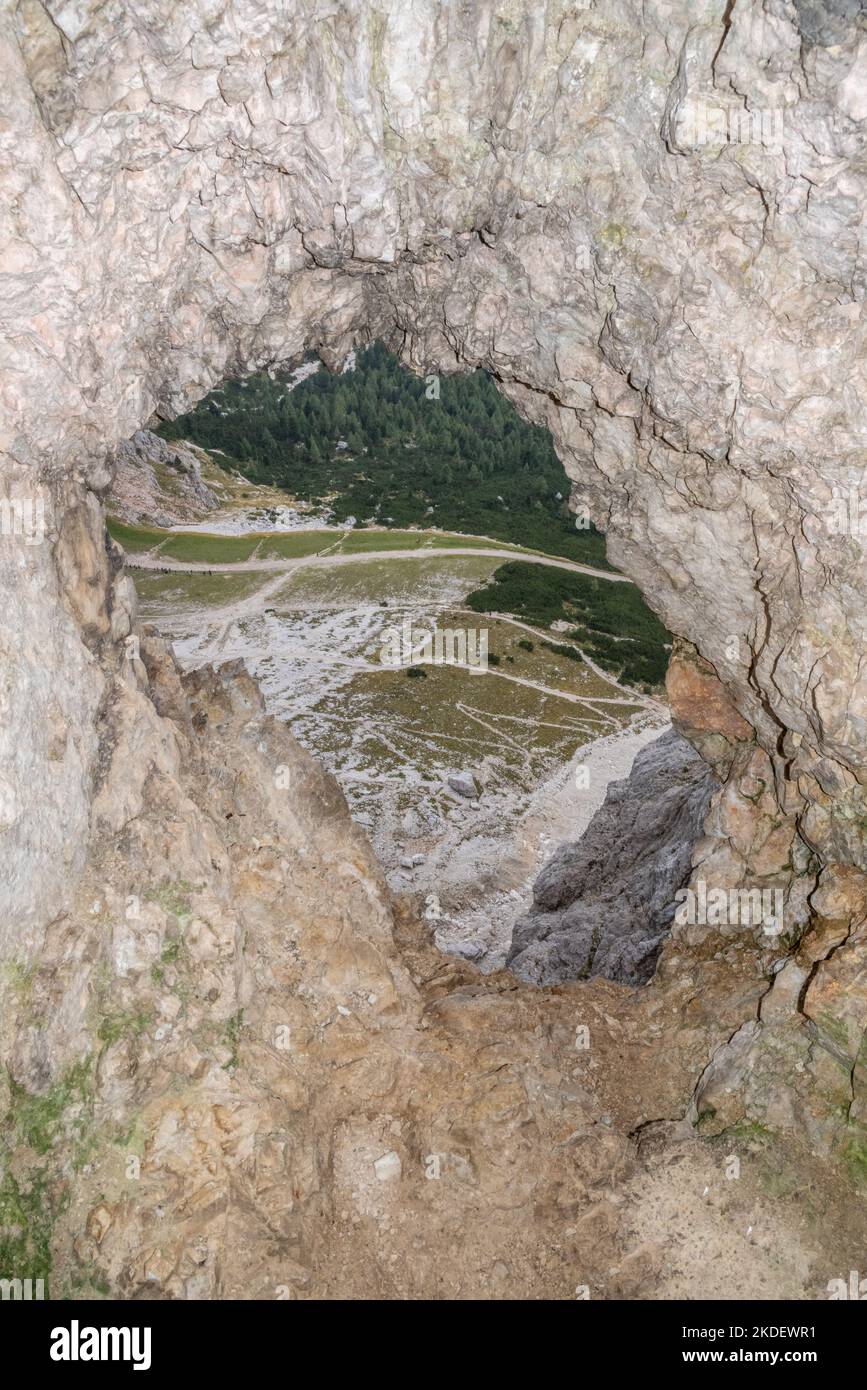 A tunnel in Mount Lagazuoi, part of a defense system in the First World ...