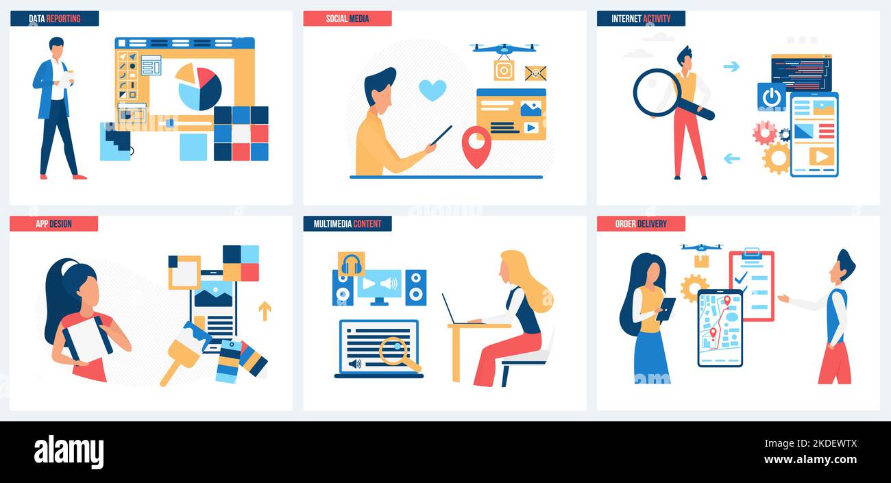 Data report, social media and multimedia, mobile app design development ...