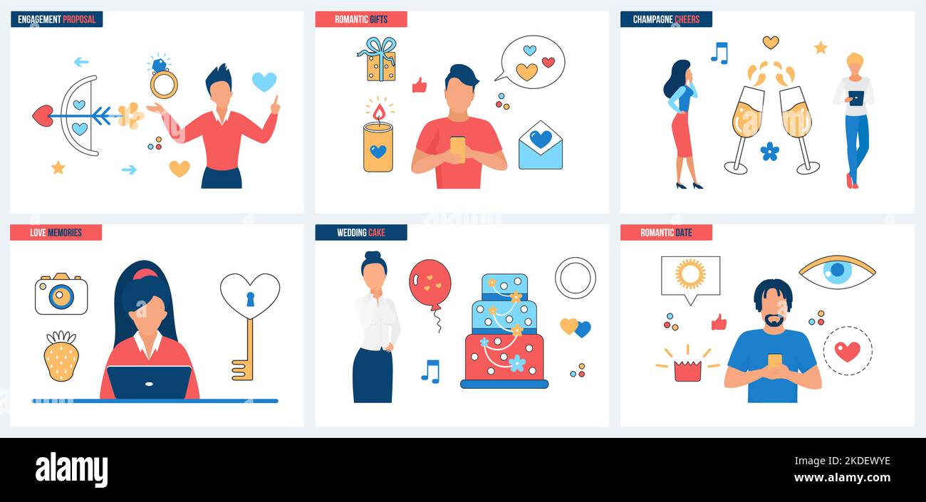 Romantic love gift, romance and relationship, Valentines day set vector ...