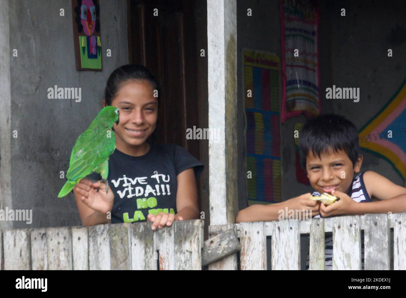 The Siona people with parrot, Local residents of the Ecuadorian ...