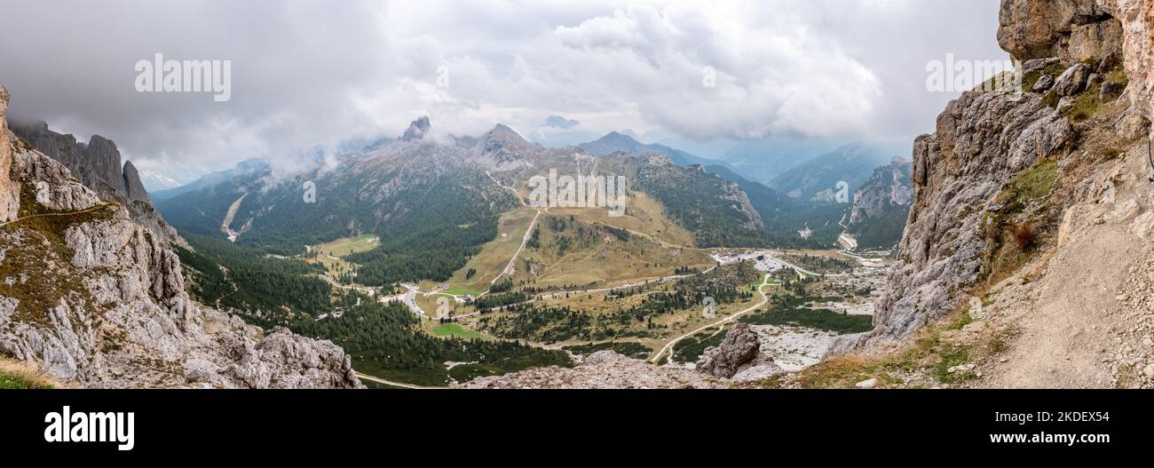 Panoramic view on the Valparola pass in the Dolomite Alps, autonomous ...