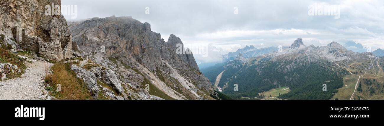 Panoramic view on the Valparola pass in the Dolomite Alps, autonomous ...