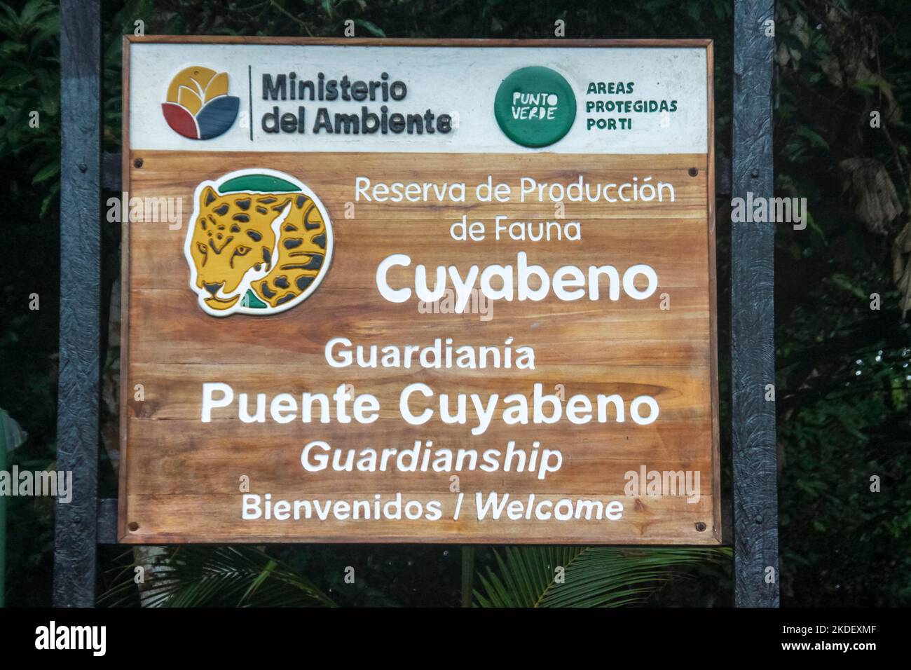Welcome Sign at Ecuadorian Amazonian rainforest photographed at the ...