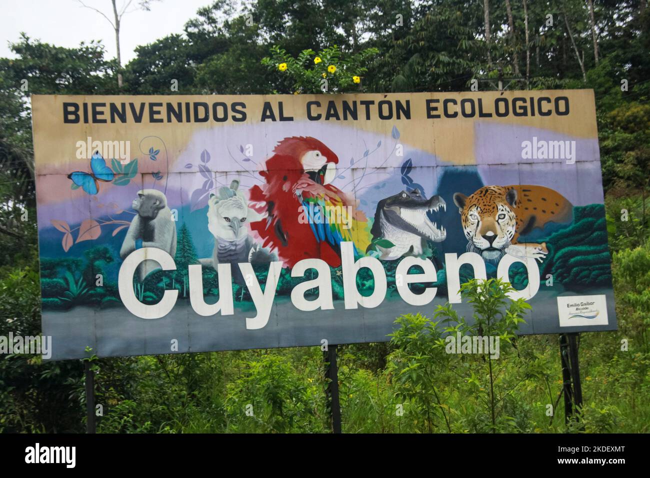Welcome Sign at Ecuadorian Amazonian rainforest photographed at the ...