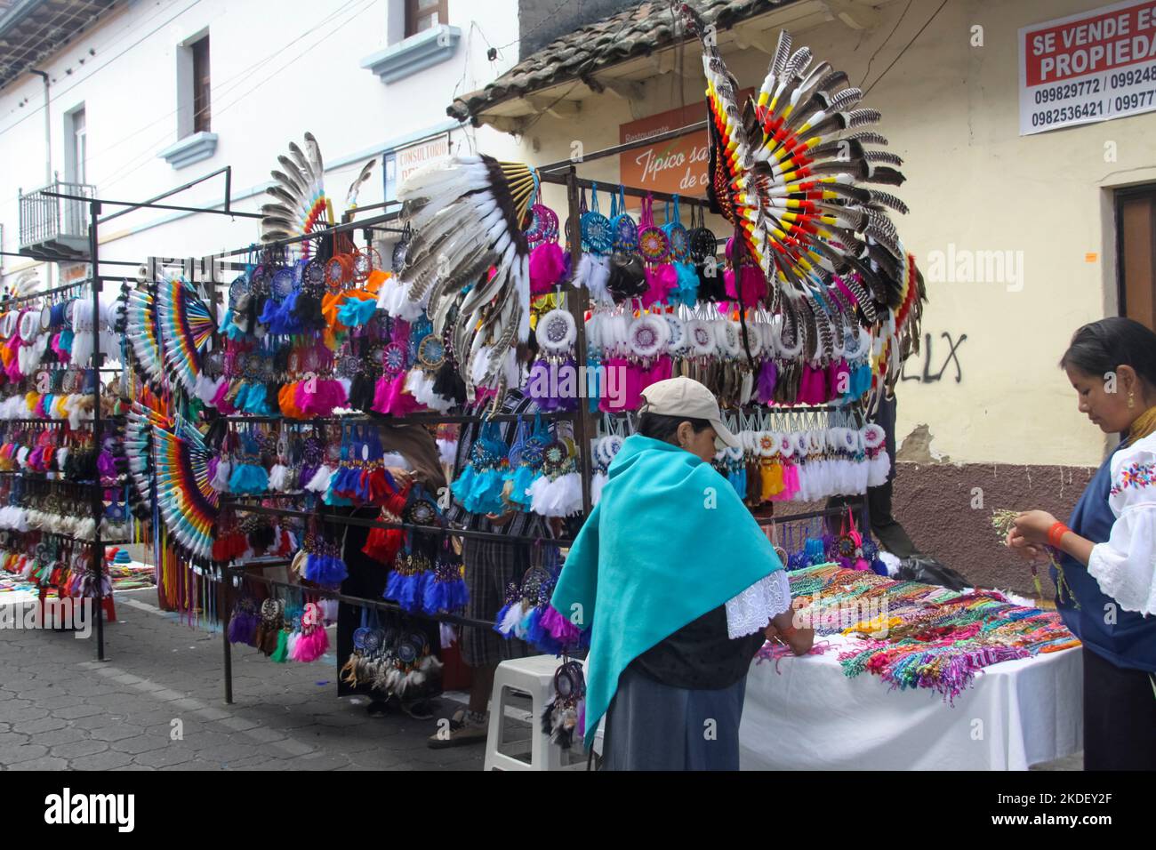 Feather headdress and dream-catchers at the Traditional handicraft ...
