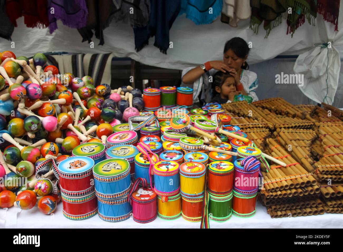 Traditional handicraft market at Otavalo, Imbabura Province, Ecuador ...