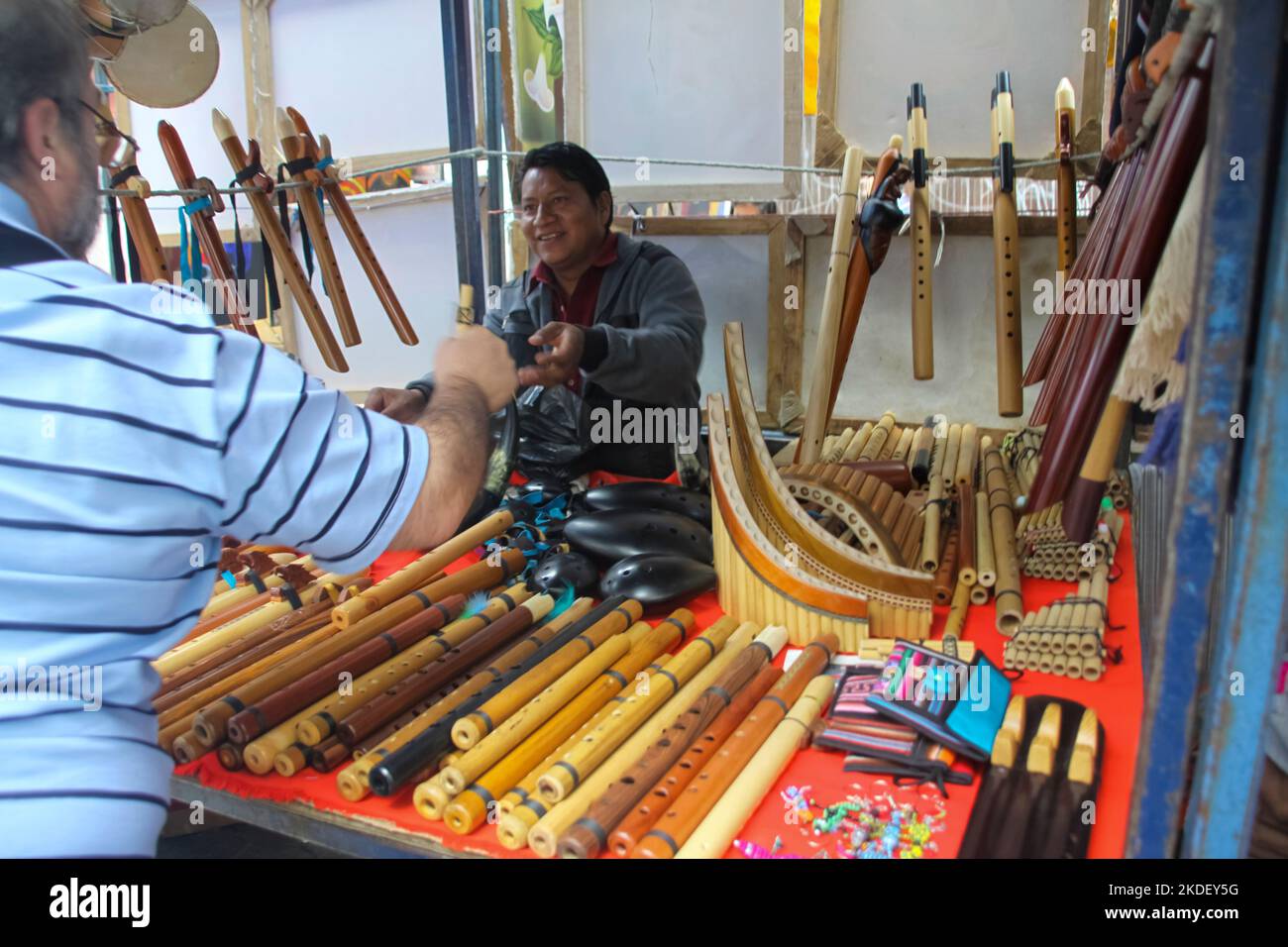 music instrument, Traditional handicraft market at Otavalo, Imbabura ...