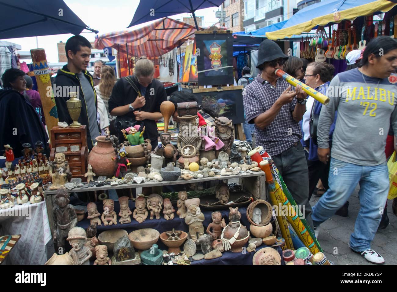 Clay pottery artisanal work Traditional handicraft market at Otavalo ...
