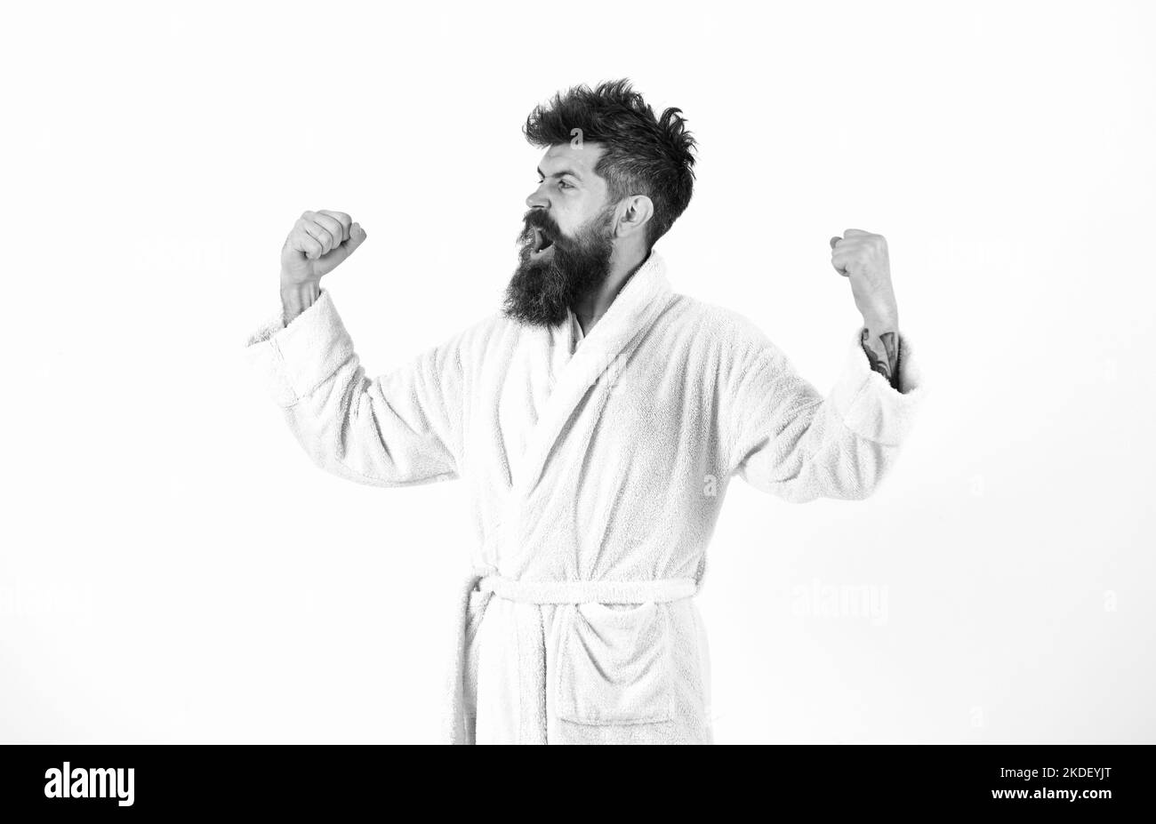 Healthy lifestyle concept. Energetic man in the morning. Young guy side ...