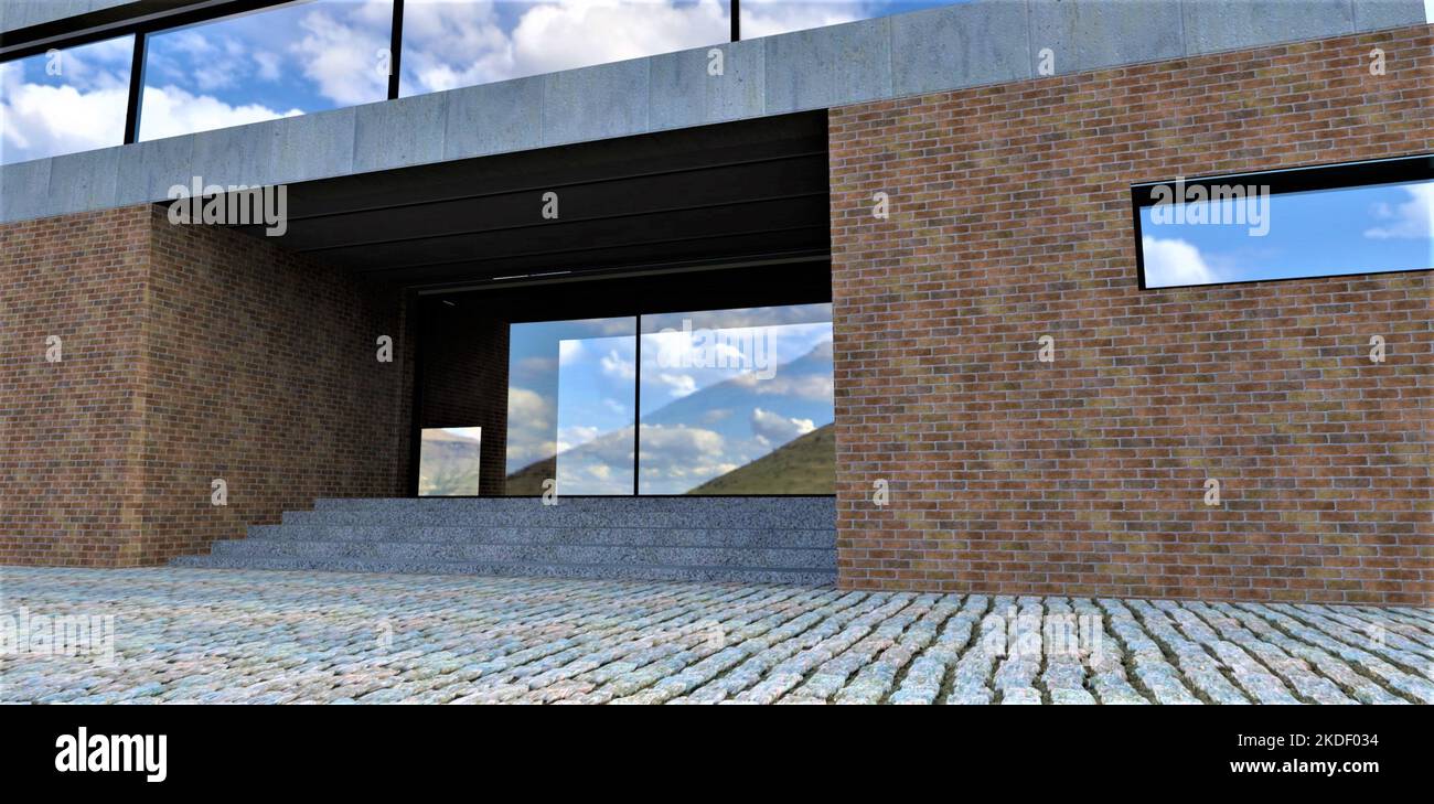 Stylish design of the entrance to a modern building. Glass sliding ...