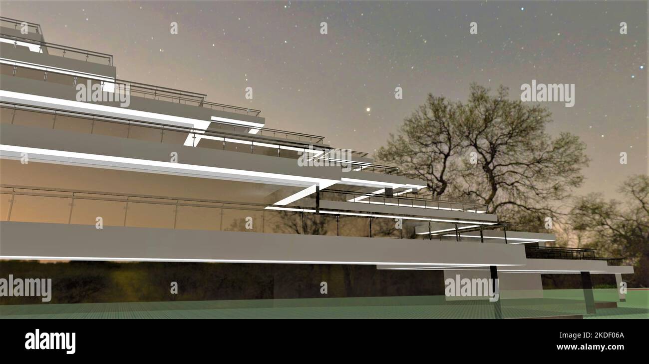 A wonderful starry sky over an advanced luxury hotel with an ...