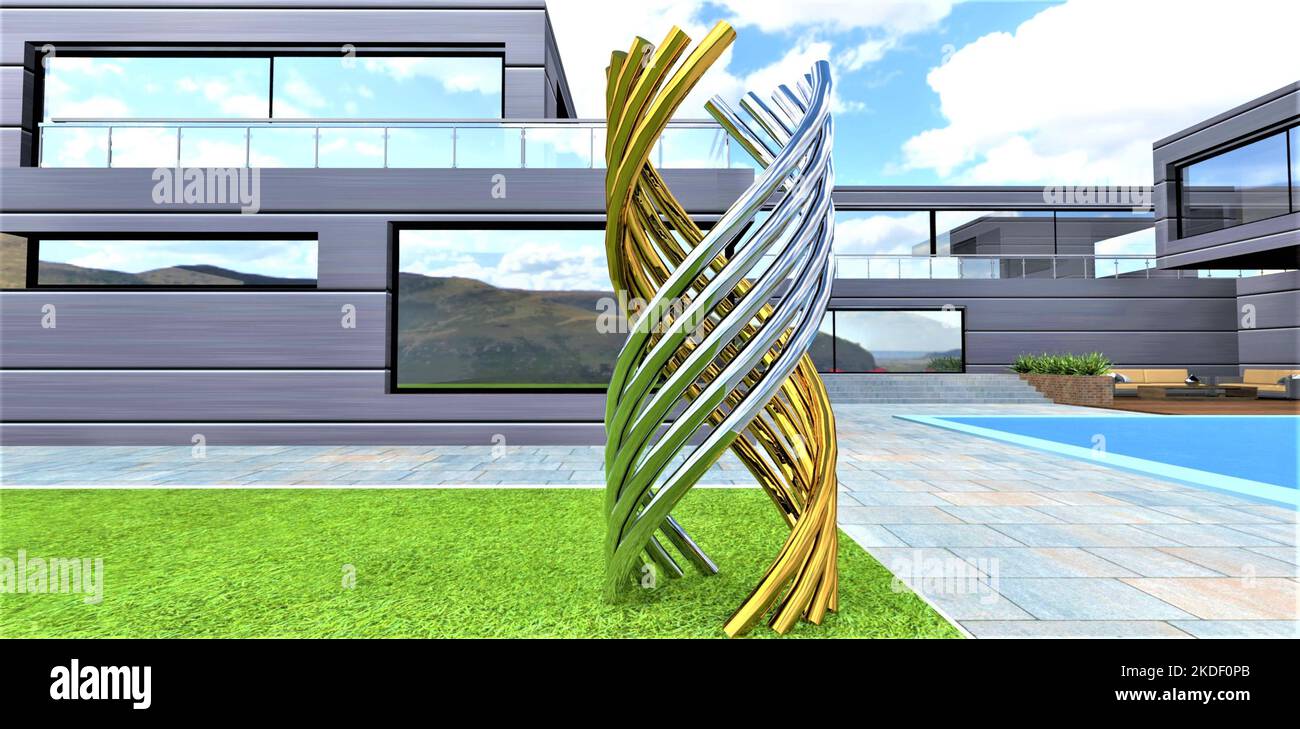 A combination of gold and chrome. Designer installation on the lawn of ...