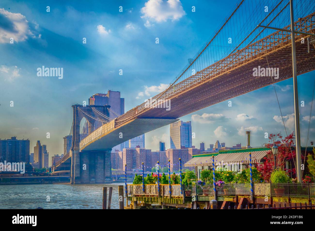 The iconic Brooklyn Bridge, one of the major landmarks in New York City ...