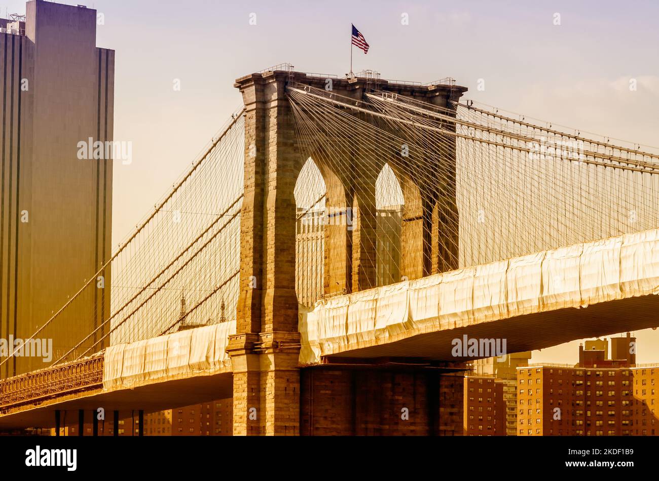 The iconic Brooklyn Bridge, one of the major landmarks in New York City ...