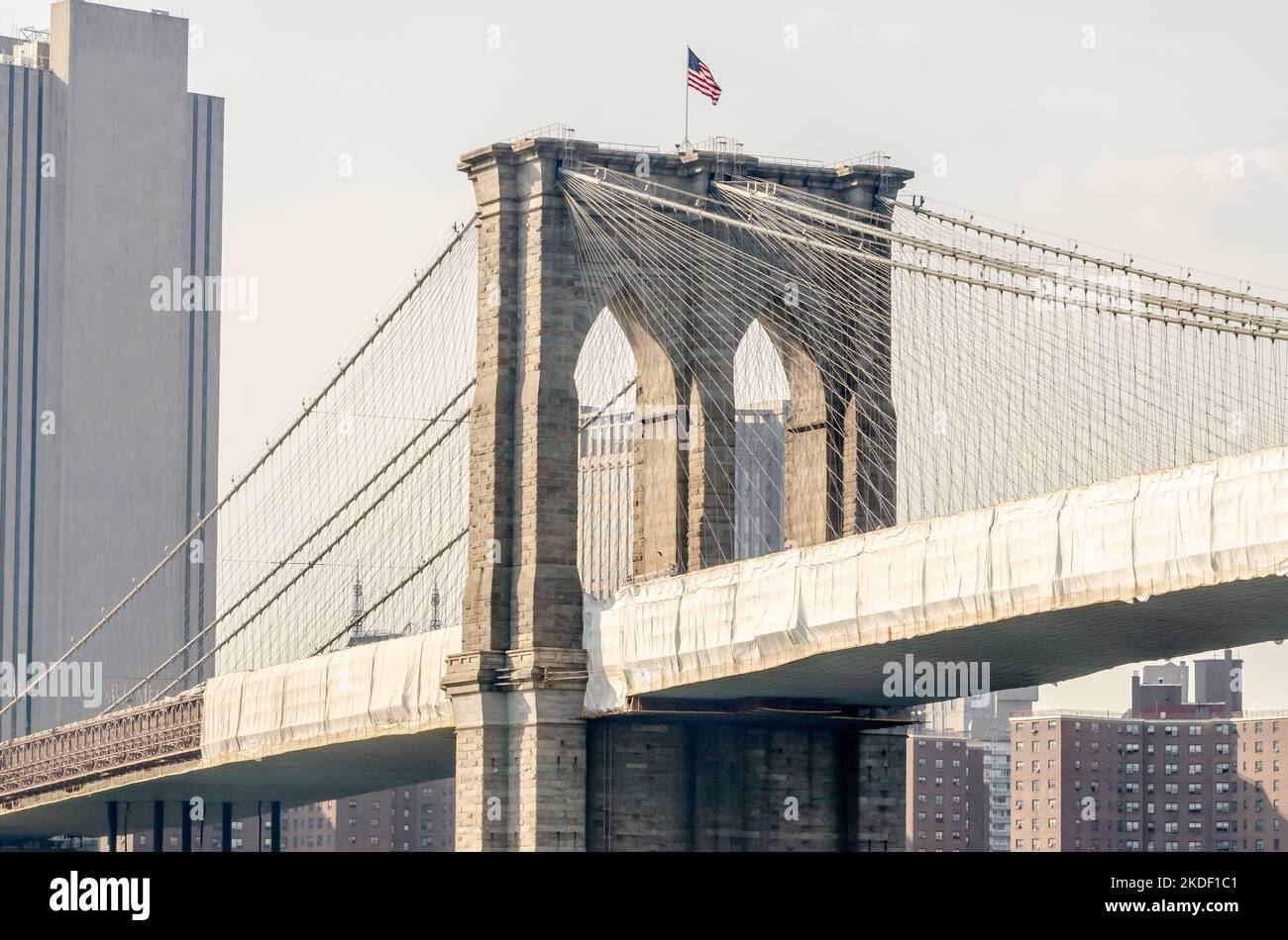 The iconic Brooklyn Bridge, one of the major landmarks in New York City ...