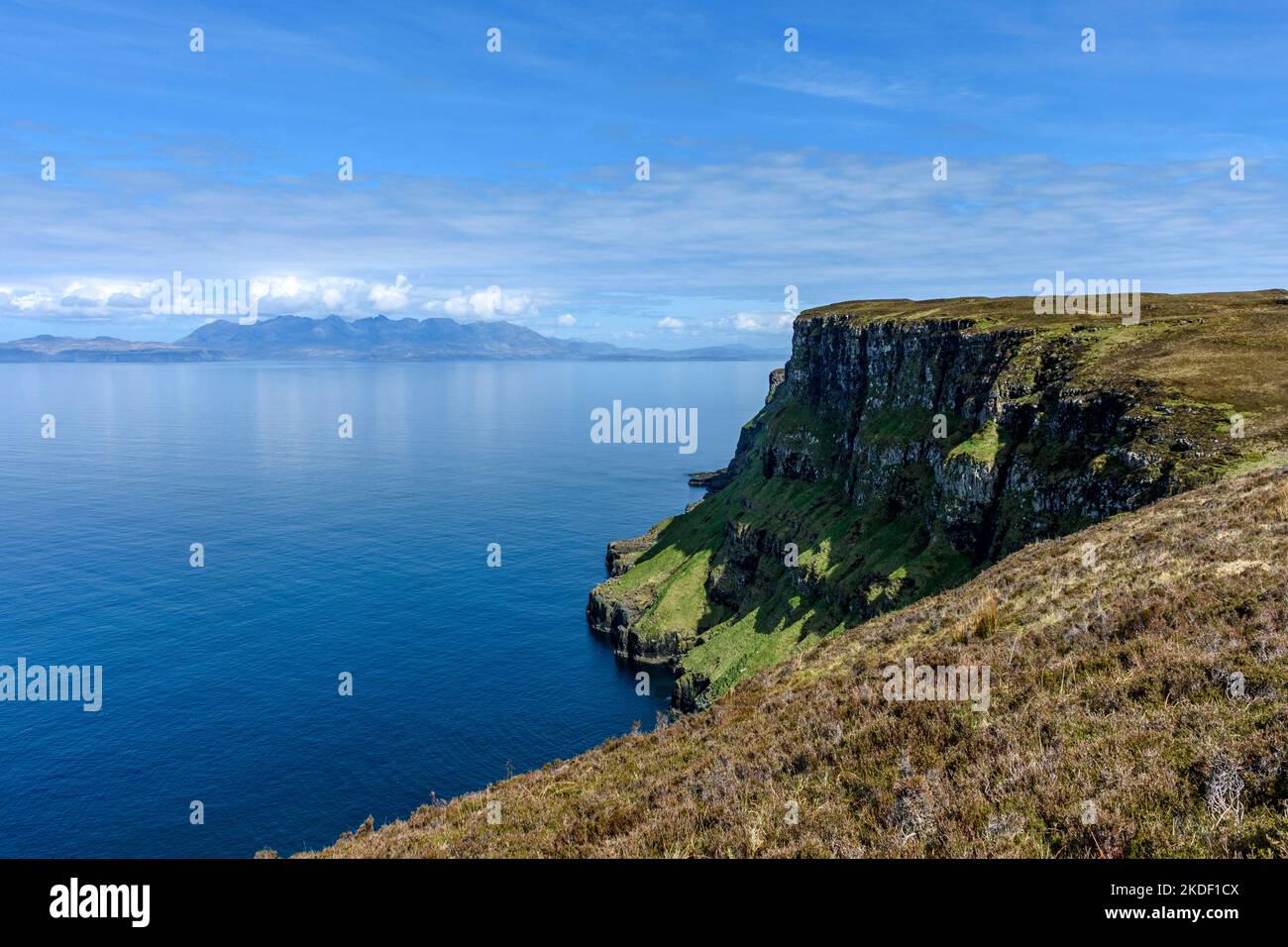 The Cuillin Mountains of Skye from the cliff tops on the northern coast ...