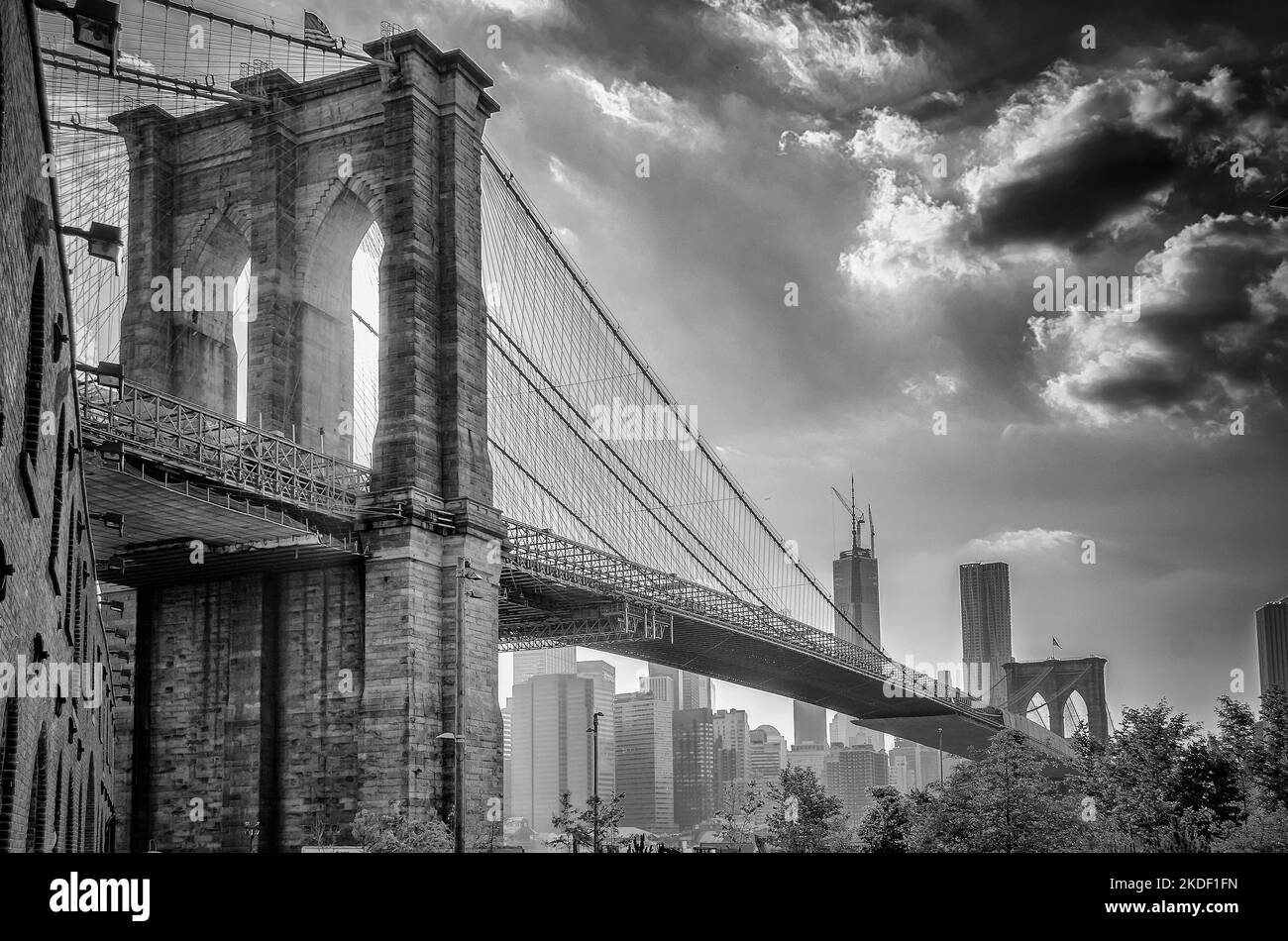 The iconic Brooklyn Bridge, one of the major landmarks in New York City ...