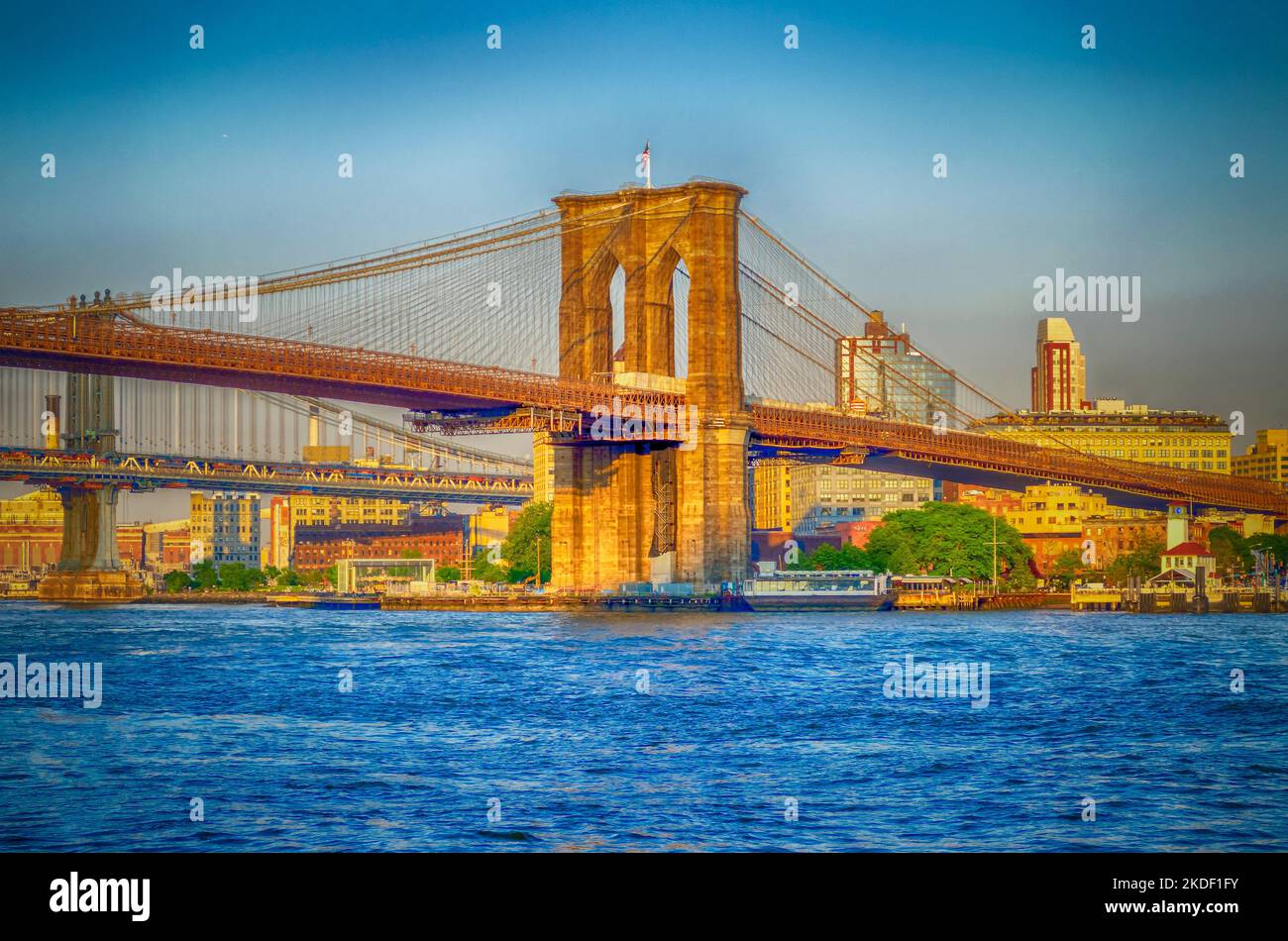 The iconic Brooklyn Bridge, one of the major landmarks in New York City ...