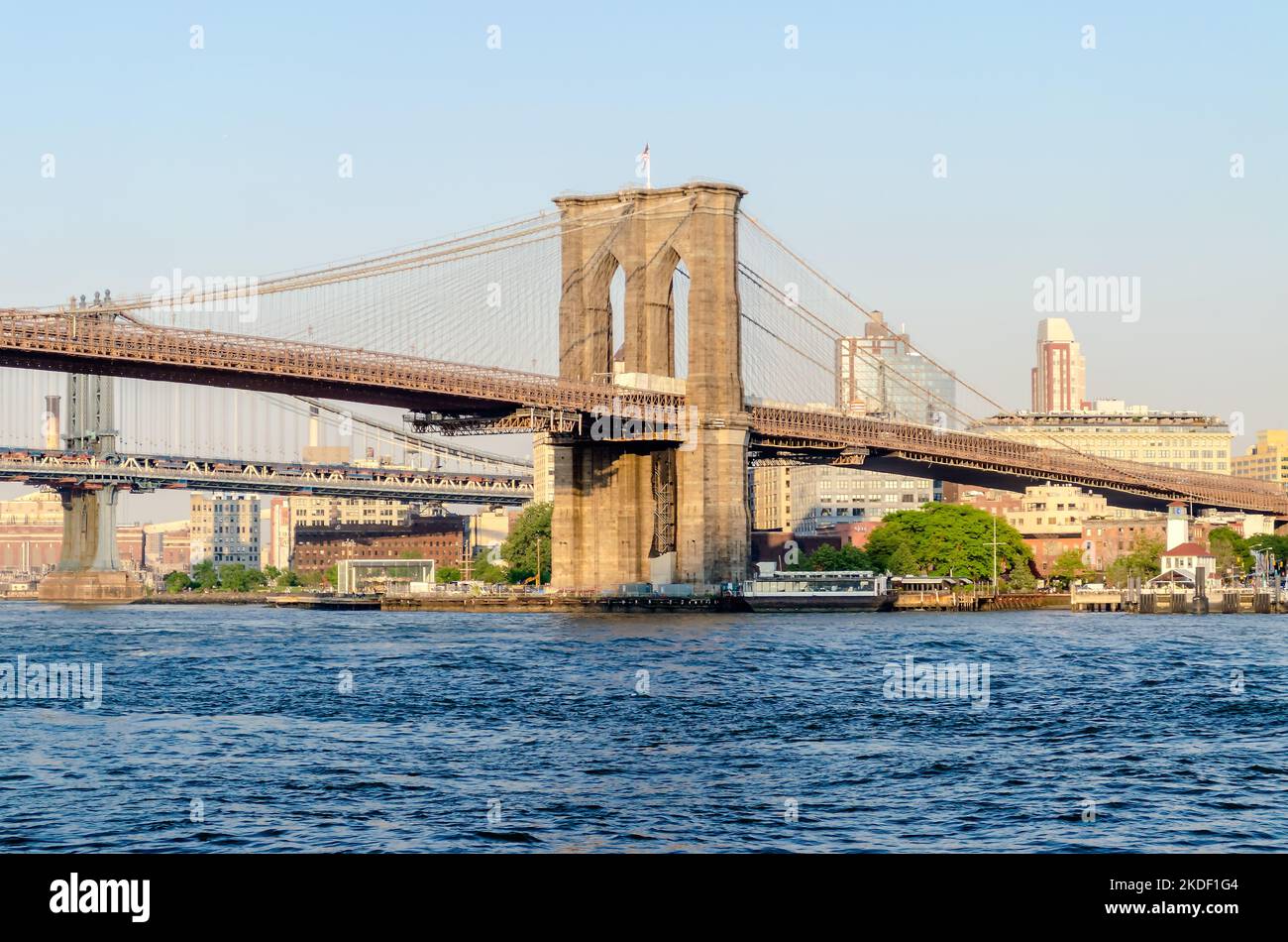 The iconic Brooklyn Bridge, one of the major landmarks in New York City ...
