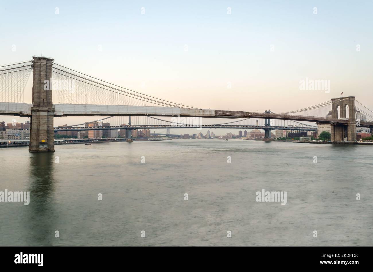 The iconic Brooklyn Bridge, one of the major landmarks in New York City ...