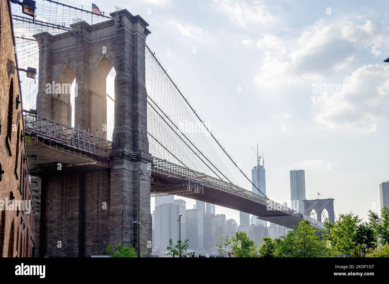 The iconic Brooklyn Bridge, one of the major landmarks in New York City ...