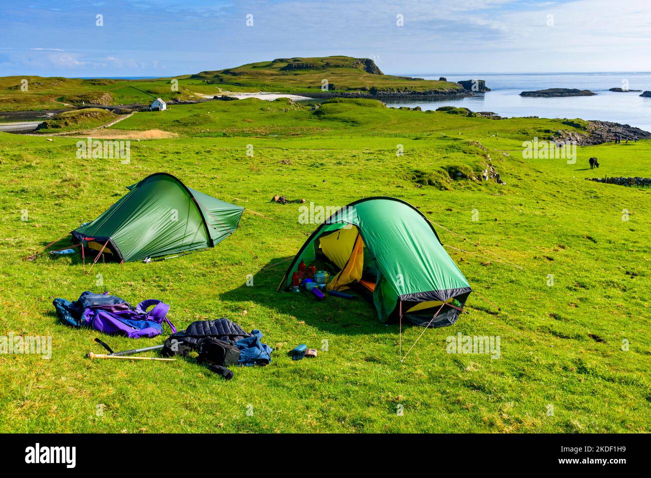 The isle of Sanday, from the camp site on the Isle of Canna, Scotland ...