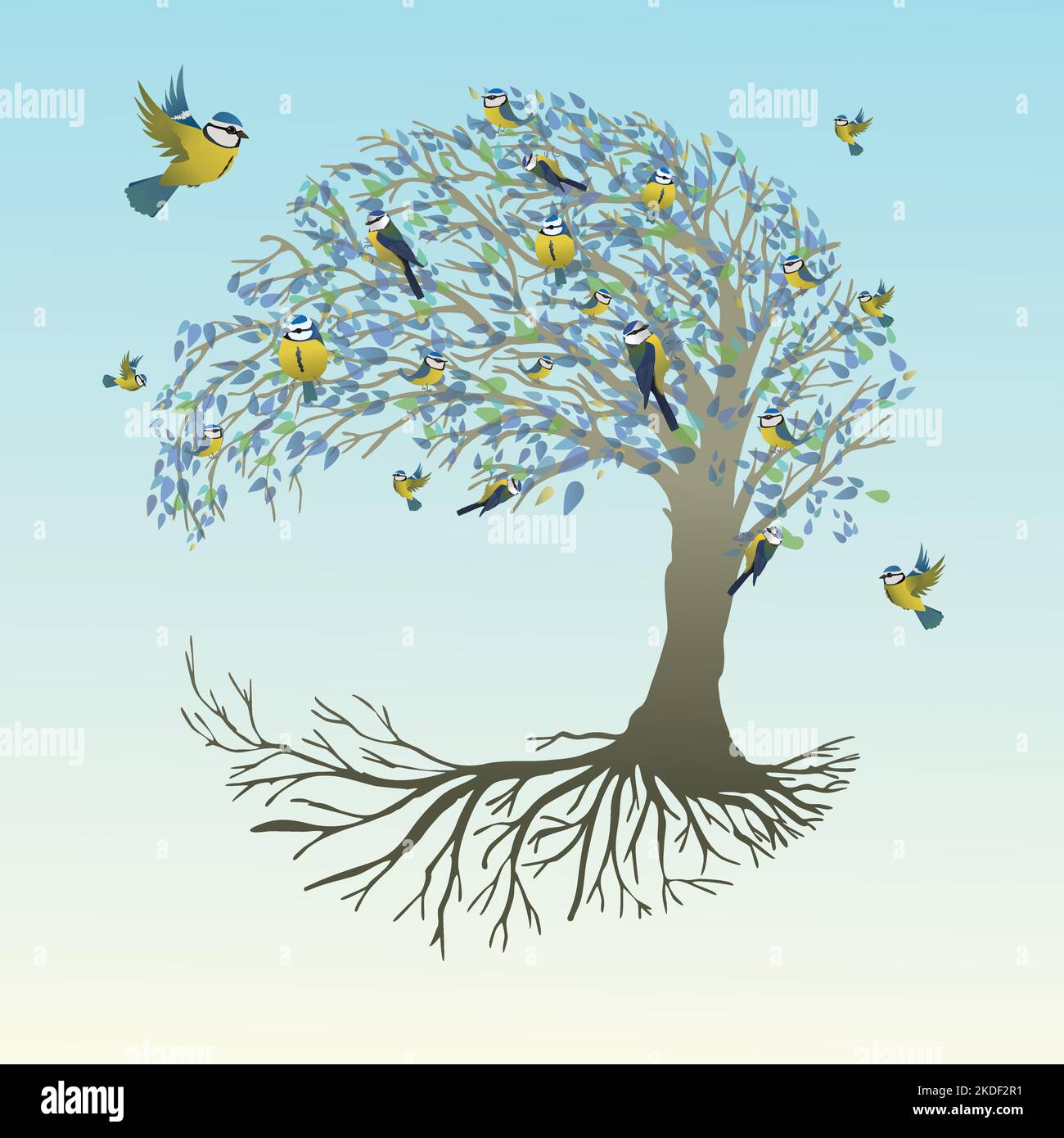 Birds And Tree With Roots Birds On Roots Tree Of Life Wall Art