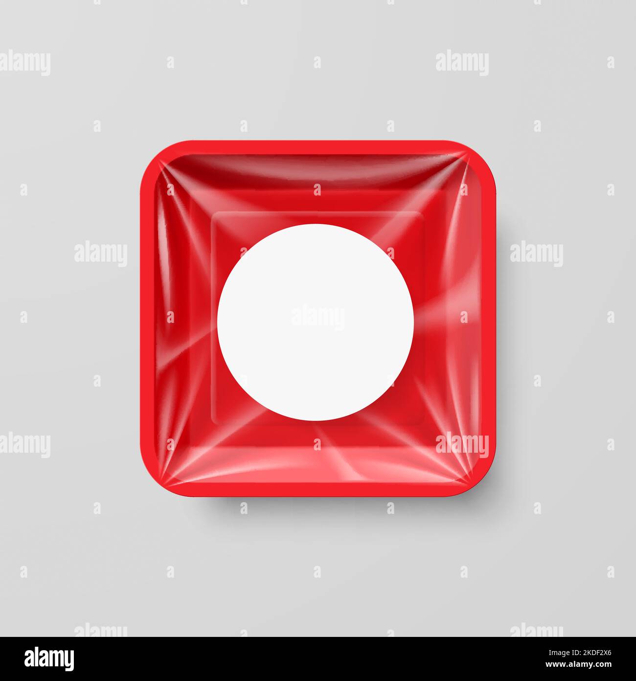 Empty Red Plastic Food Square Container with Round Label Stock Vector ...