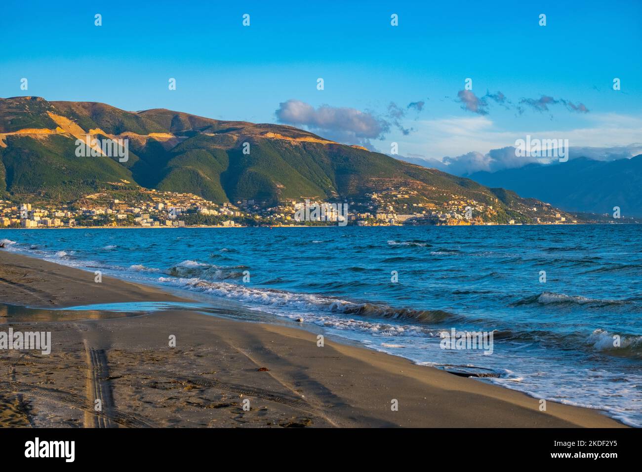 View of Vlora City in the bay from the Old Beach Stock Photo - Alamy