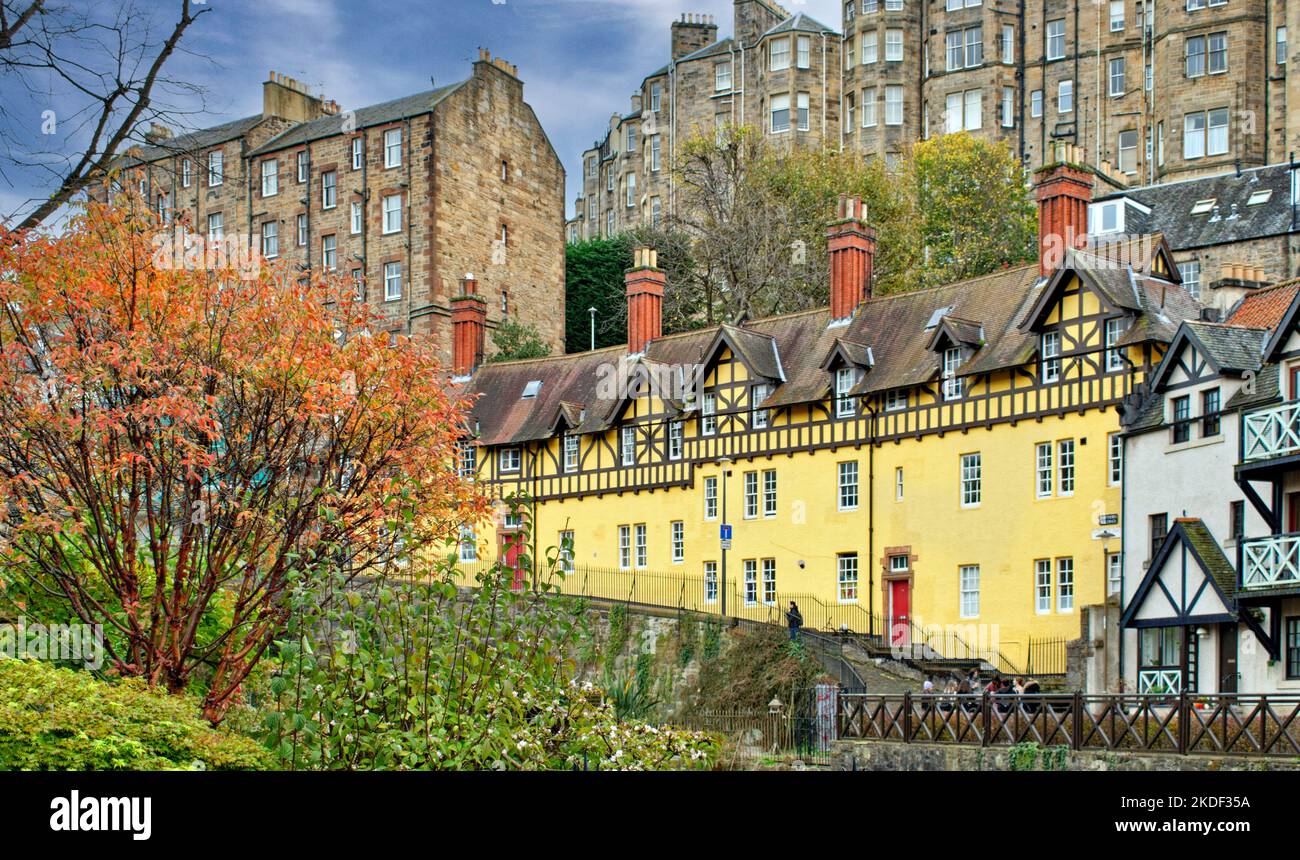 Edinburgh Scotland Dean Village apartments coloured houses and plants ...