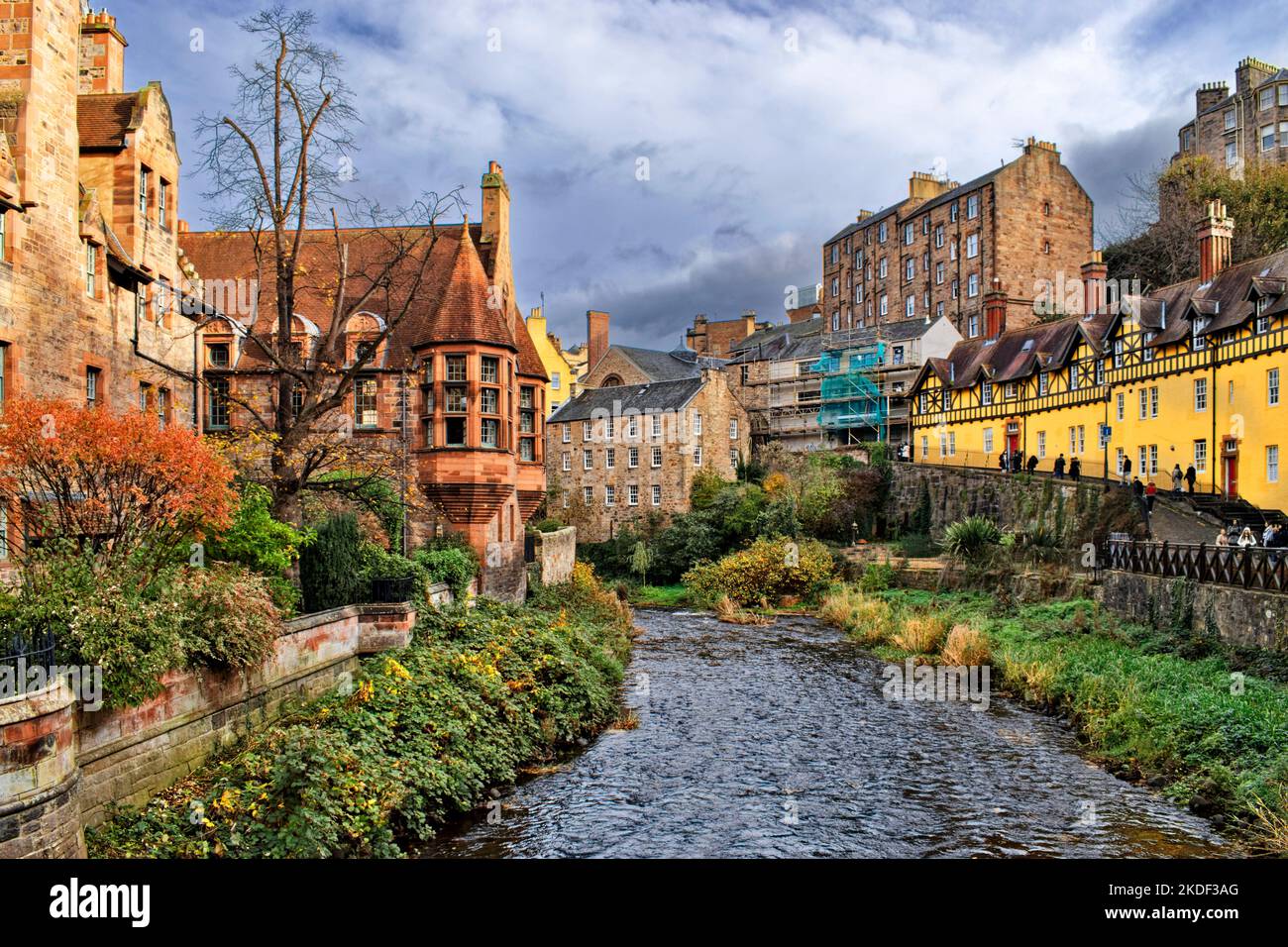 Edinburgh Scotland Dean Village looking down the Water of Leith river ...