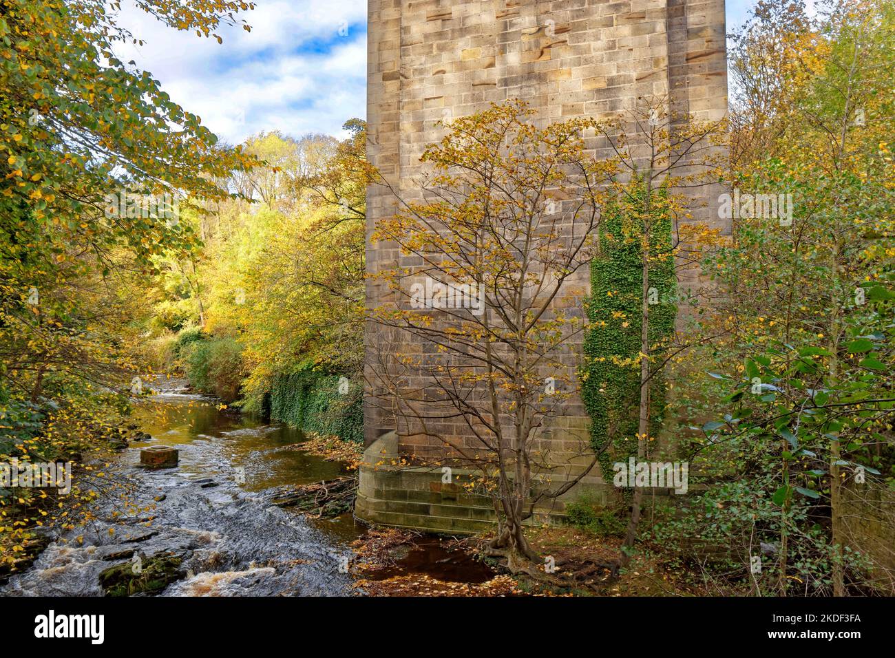 Edinburgh Scotland Dean Village view under the Dean Bridge in autumn ...