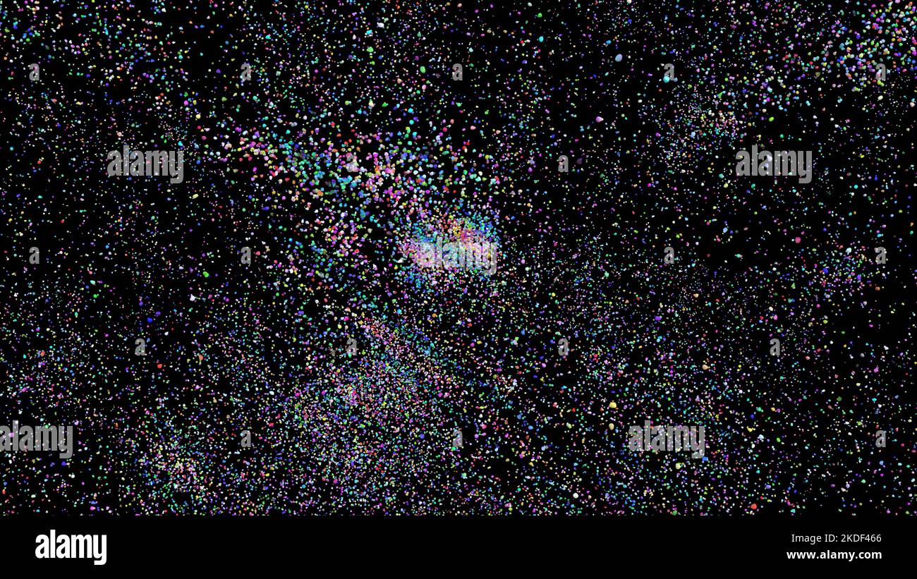 3D rendering of burst of colorful dust or pebbles or dirt or sand on ...