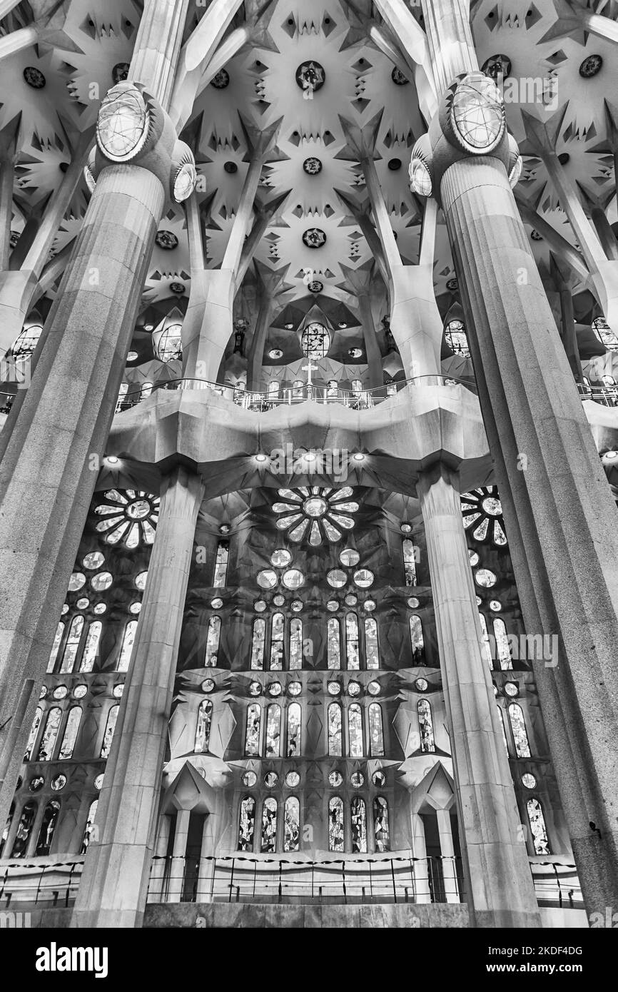 BARCELONA - AUGUST 9: Interior design of the Sagrada Familia, the most ...