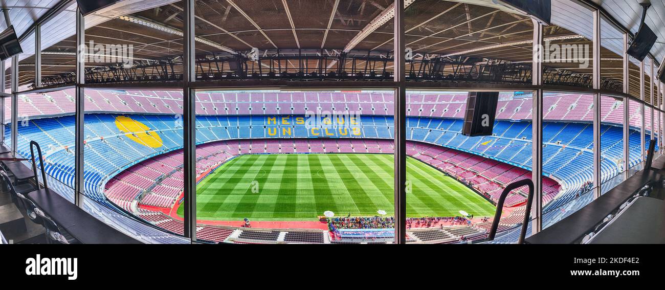 BARCELONA - AUGUST 11: Panoramic interior view of Camp Nou stadium ...