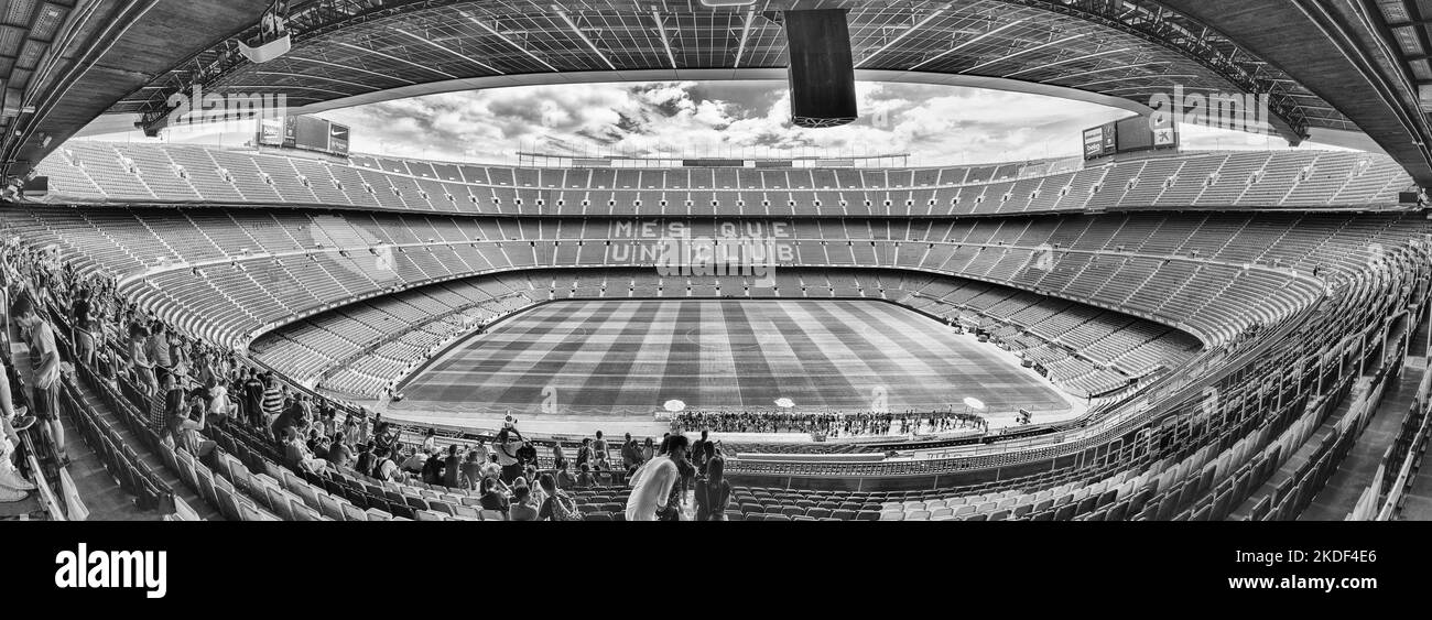 BARCELONA - AUGUST 11: Panoramic interior view of Camp Nou stadium ...