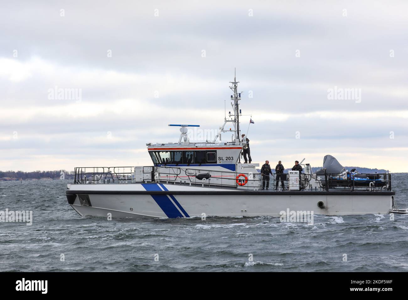 Finnish border guard ship heading to the South Harbour of Helsinki ...