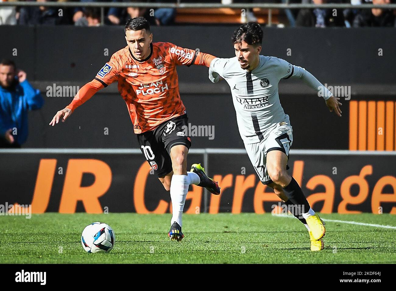 Enzo LE FEE of Lorient and Vitor MACHADO FERREIRA (Vitinha) of PSG ...