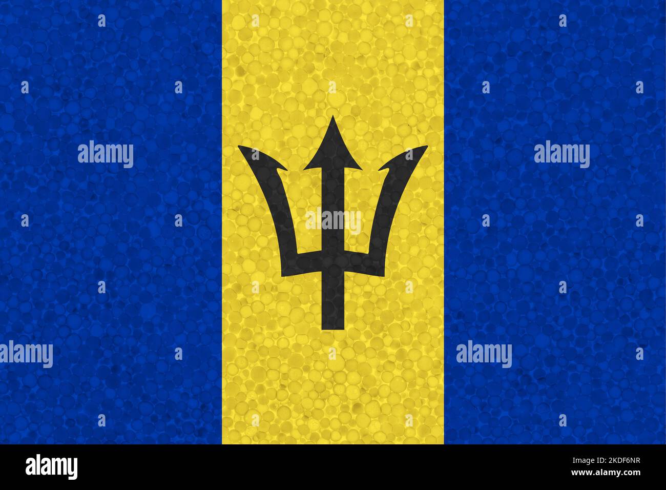 Flag of Barbados on styrofoam texture. national flag painted on the ...