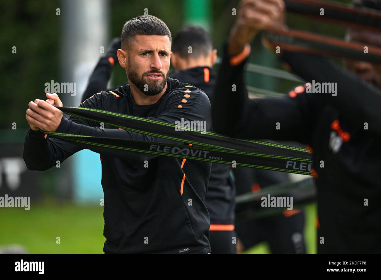 Dylan Serge De Belder (9) of KMSK Deinze pictured during warming-up ...