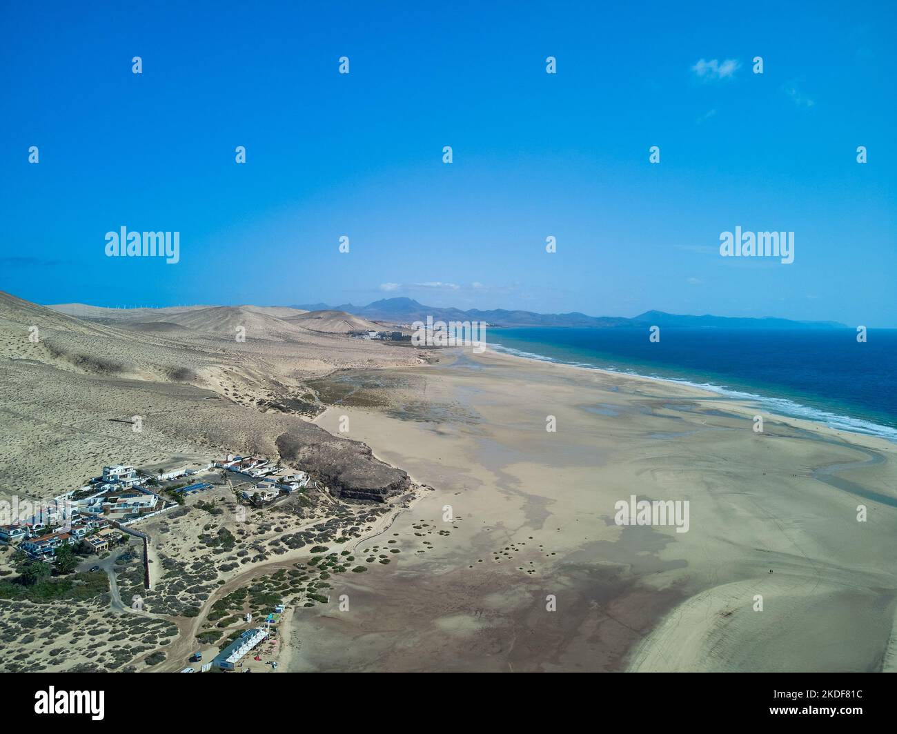 Aerial view of the Atlantic Ocean and the coastline in Sotavento beach ...