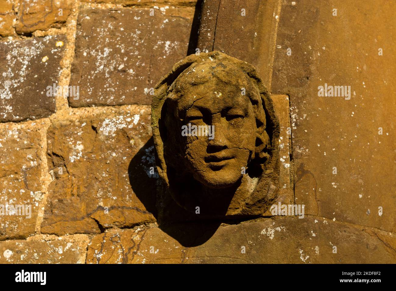 Stone carving by doorway of St. Peter`s Church, Radway, Warwickshire ...