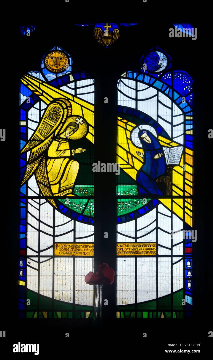 Annunciation stained glass, St. Peter`s Church, Radway, Warwickshire ...
