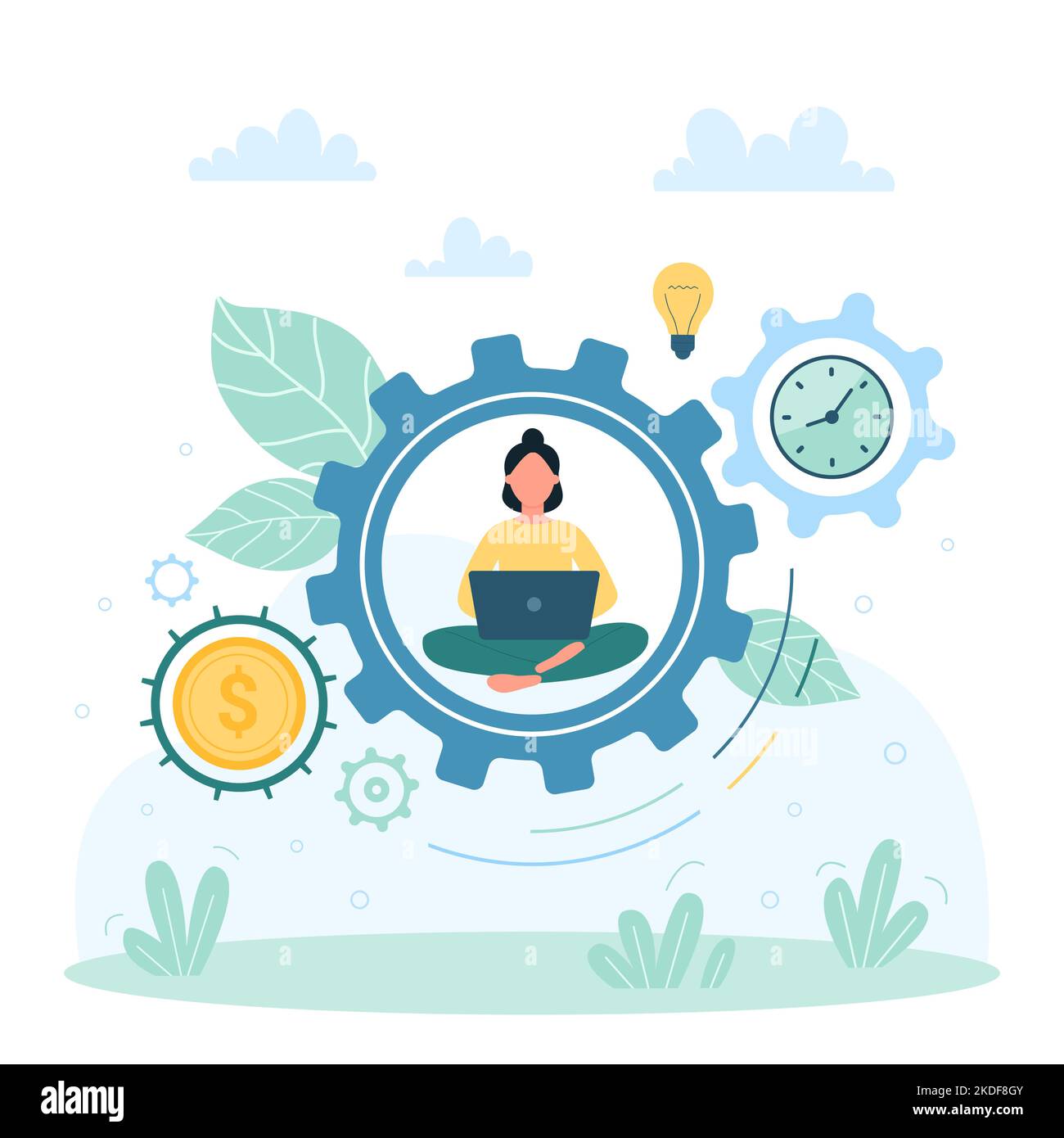 Work efficiency and workflow balance vector illustration. Cartoon tiny ...